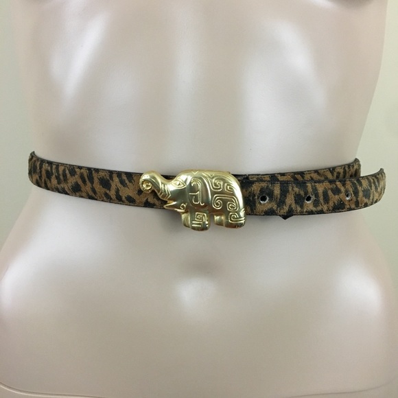Accessories | Leopard Print Leather Gold Elephant Belt Medium | Poshmark